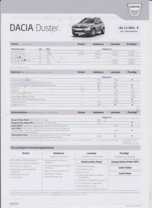 Dacia Duster Preisliste 15. März 2010 - Histoquariat.