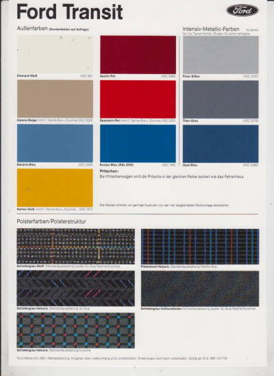 Ford Transit Farbkarte 1991 für echte Fans - Histoquariat
