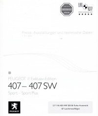 Preisliste Peugeot 407 + SW Sport Plus Mai 2006 - Histoquariat