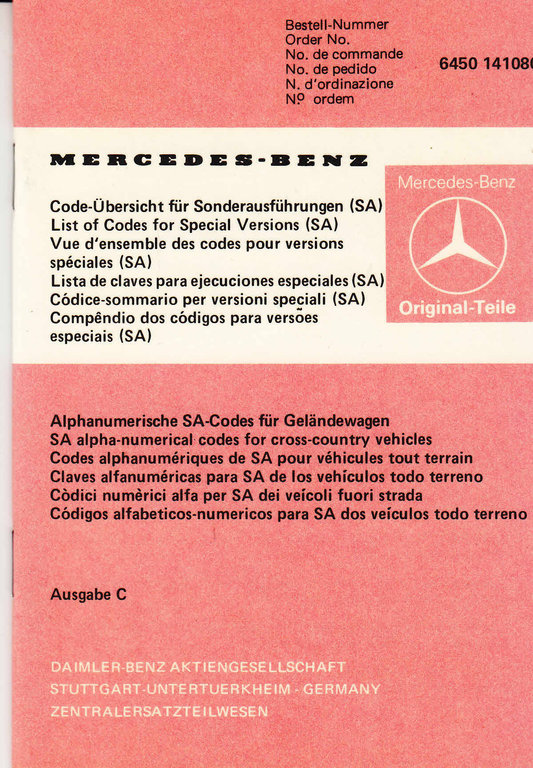SA Code-Übersicht Mercedes Geländewagen 8 - 1991 rar Histoquariat